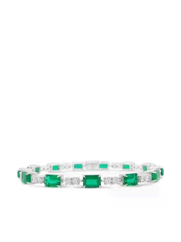 HYT JEWELRY Emerald And Diamond Tennis Bracelet - Silver