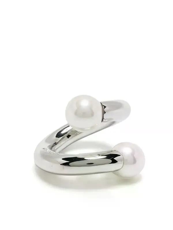 AMBUSH Barbell Faux Pearl-embellished Ring - Silver