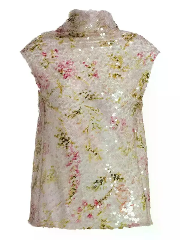 Alberta Ferretti Sequin Floral Tank Top
