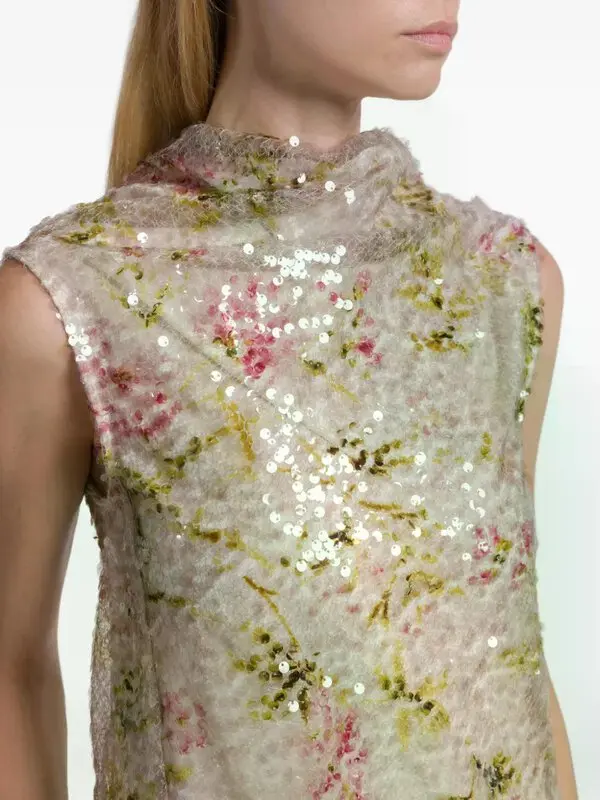 Alberta Ferretti Sequin Floral Tank Top
