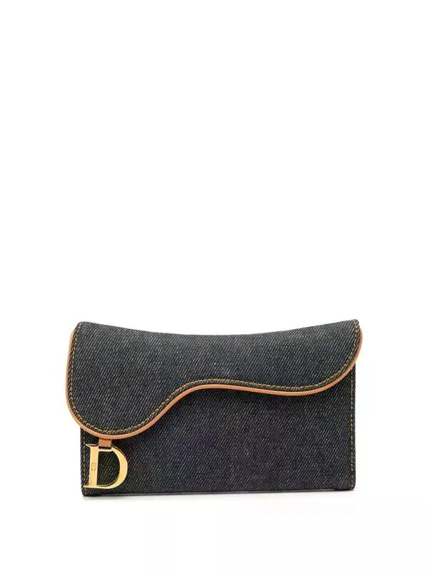 Dior 2001 Denim Saddle Trifold Continental Wallet Long Wallets - Blue