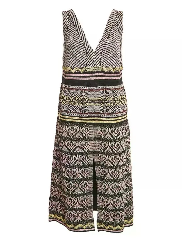 Missoni V-neck Geometric Pattern Midi Dress - Black