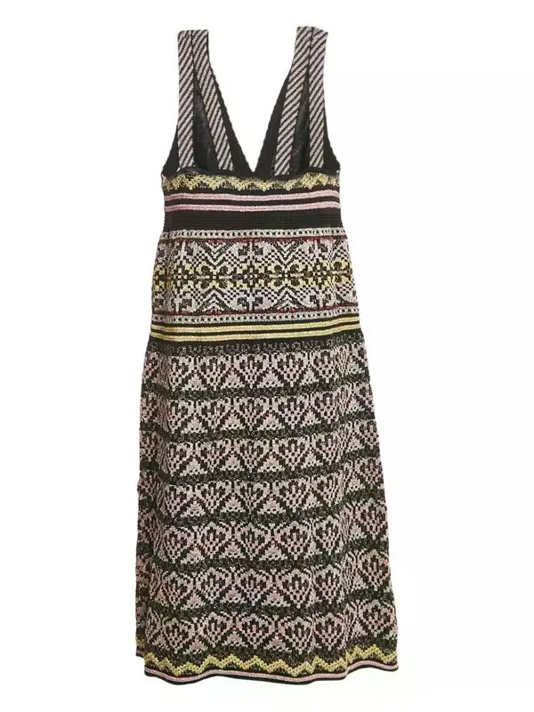 Missoni V-neck Geometric Pattern Midi Dress - Black