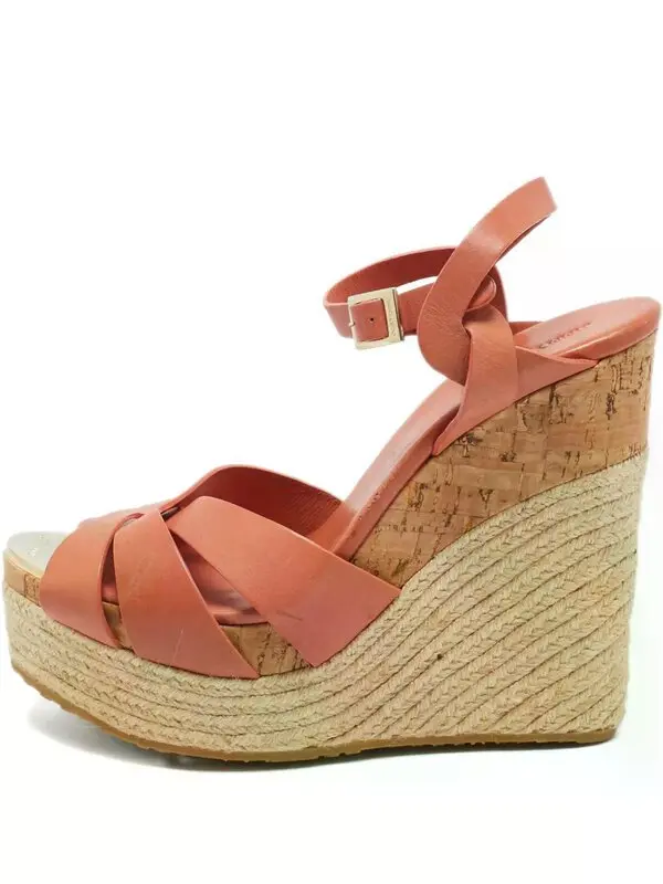 JIMMY CHOO Leather Platform Wedge Espadrilles