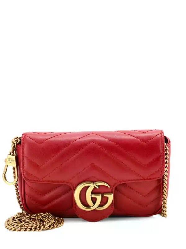 Gucci Gg Marmont Matelasse Leather Super Mini Flap Crossbody Bag - Red