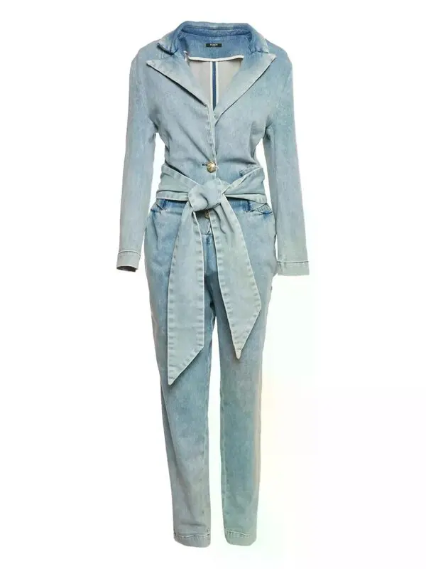Balmain Denim Belted Jumpsuit - Blue