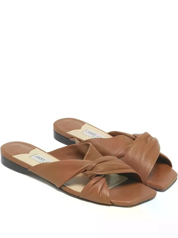 JIMMY CHOO Crossed-upper Leather Flat Sandals