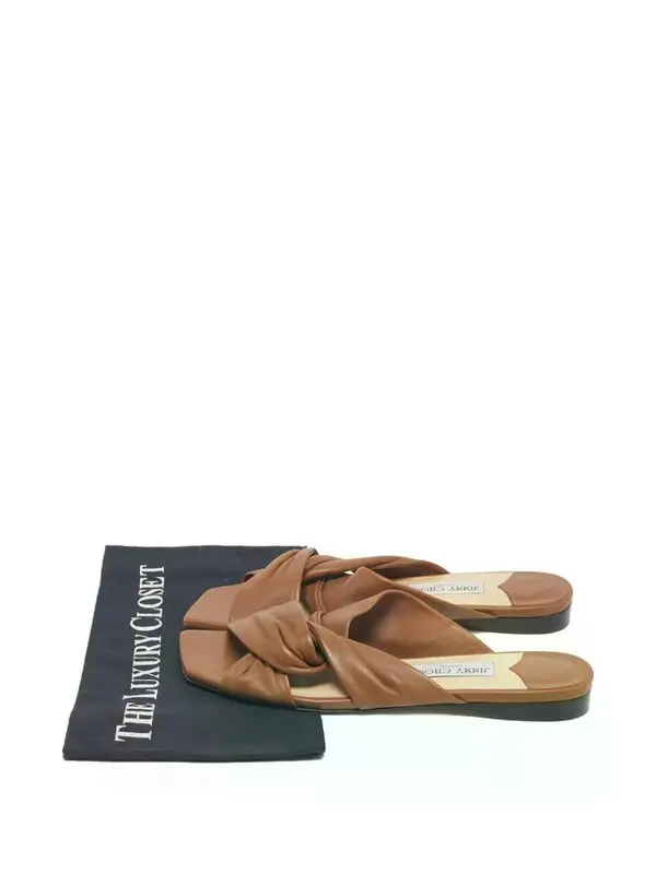 JIMMY CHOO Crossed-upper Leather Flat Sandals