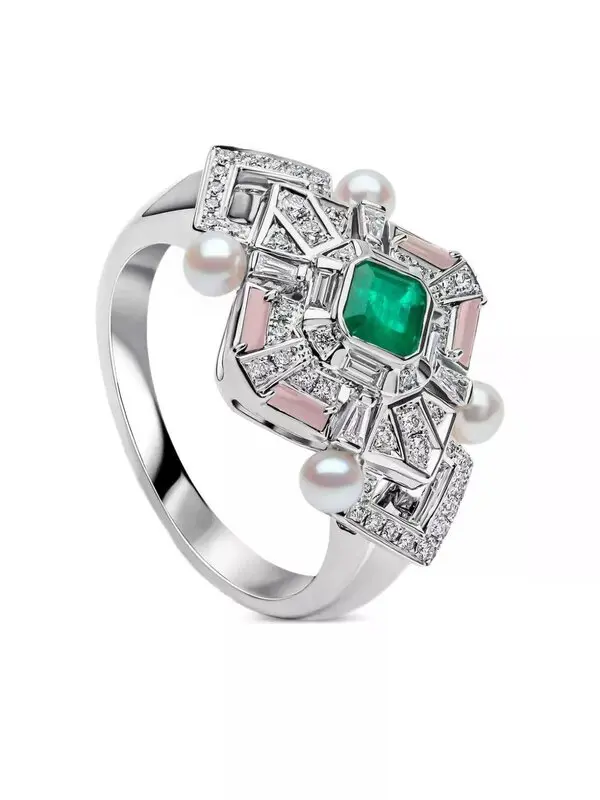 Yoko London Cleopatra Emerald And Diamond Ring - Silver