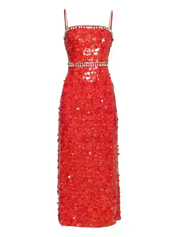 NISSA Crystal-embellished Sequin Midi Dress
