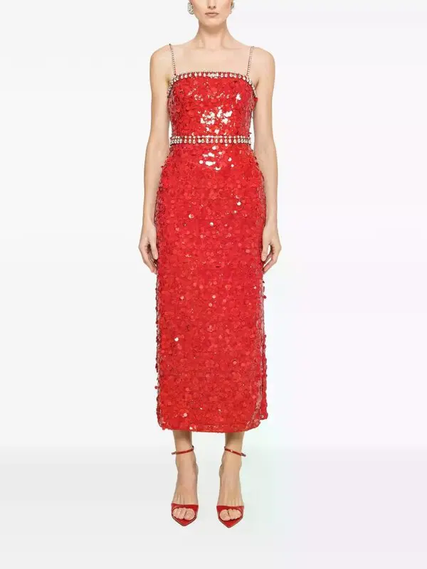 NISSA Crystal-embellished Sequin Midi Dress
