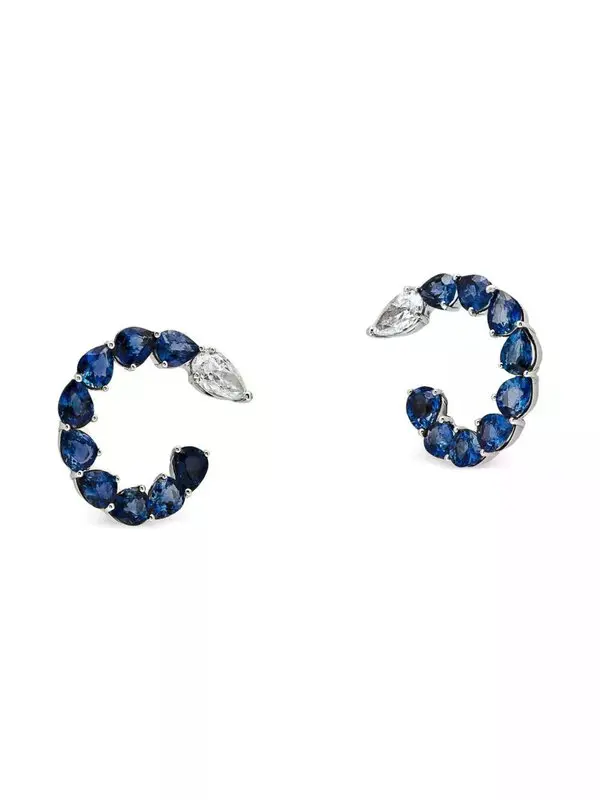 JEWELS AFICIONADO Sapphire And Diamond Hoop Earrings - Silver