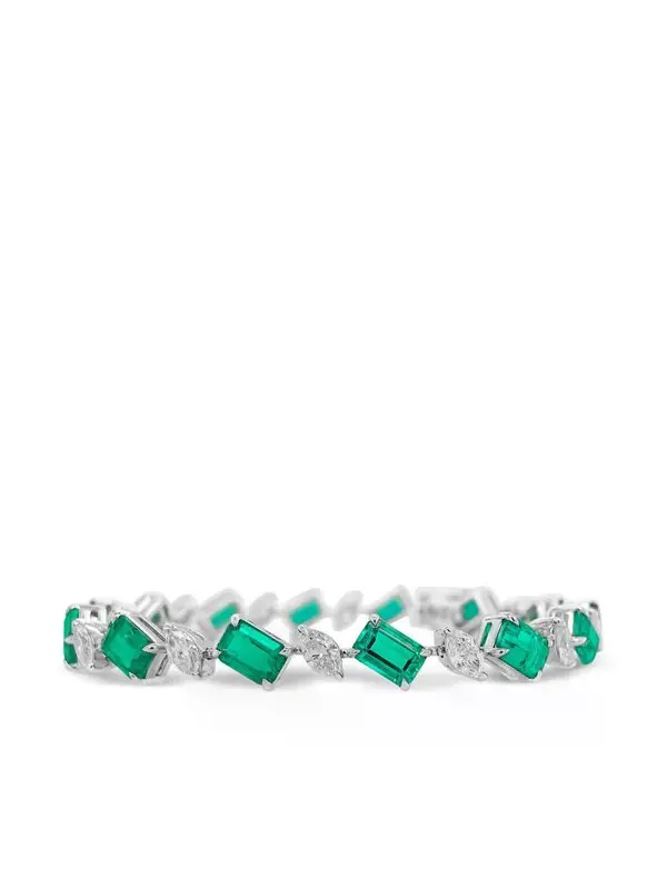 HYT JEWELRY Emerald And Diamond Bracelet - Silver