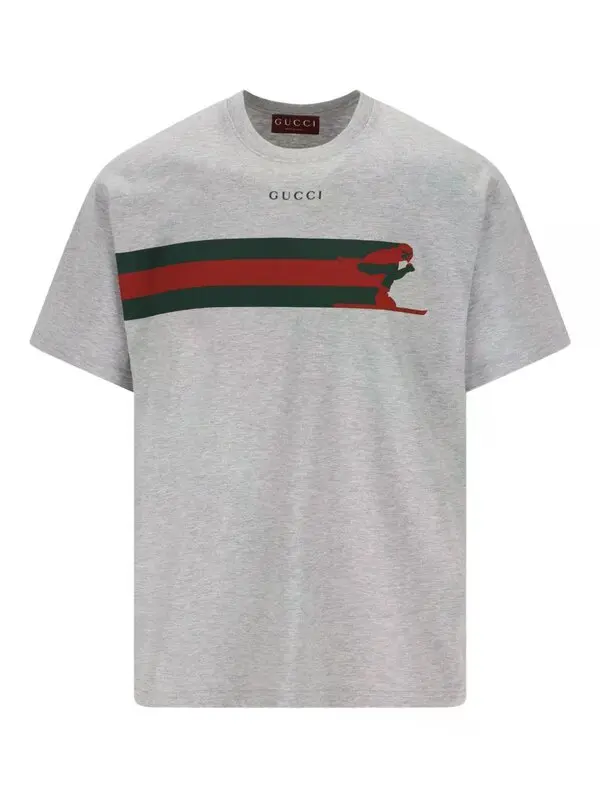 Gucci Stripe Graphic-print T-shirt - Grey