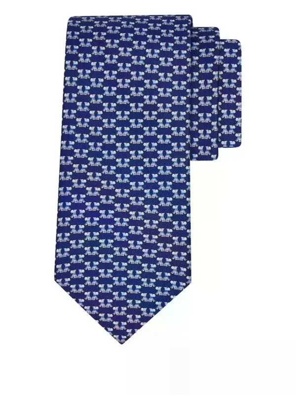FERRAGAMO Terrier Print Silk Necktie - Blue