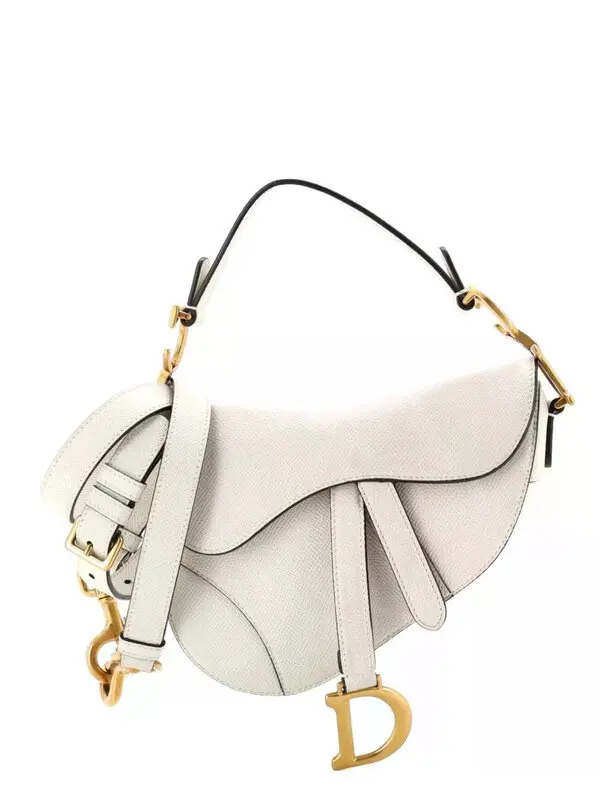 Dior Saddle Handbag With Strap Leather Mini Shoulder Bag - White