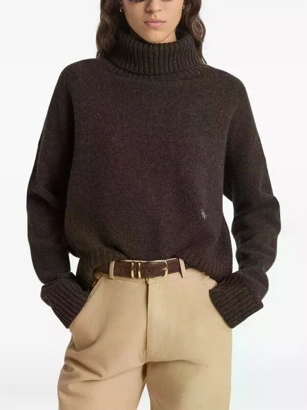 SPORTY & RICH Roll-neck Logo-embroidered Sweater - Brown