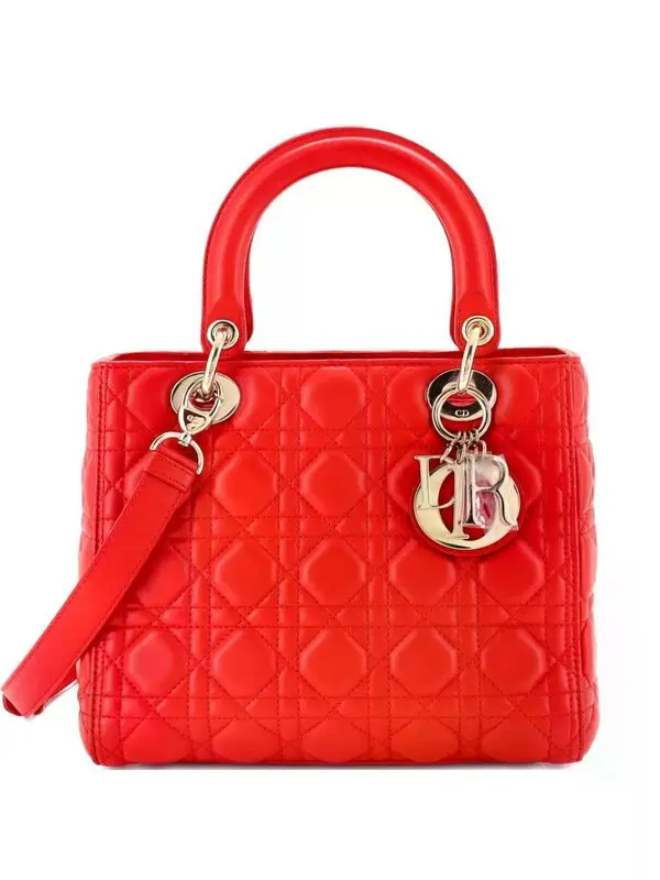Dior Lady Cannage Quilt Lambskin Medium Satchel - Red