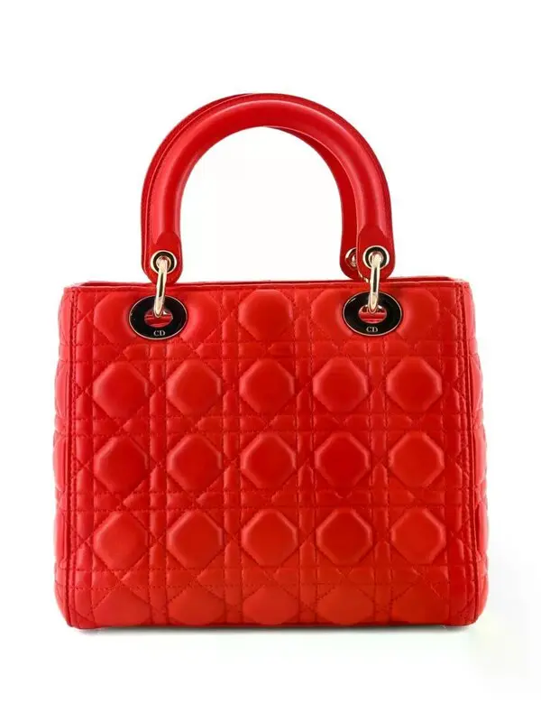 Dior Lady Cannage Quilt Lambskin Medium Satchel - Red
