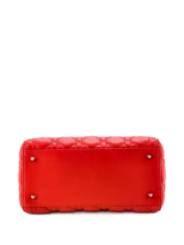 Dior Lady Cannage Quilt Lambskin Medium Satchel - Red