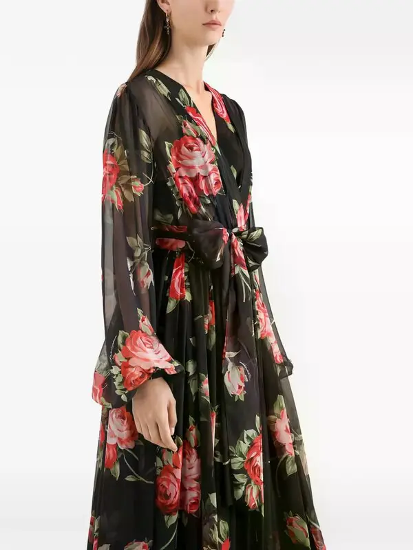 Dolce & Gabbana Floral Print Midi Dress - Black