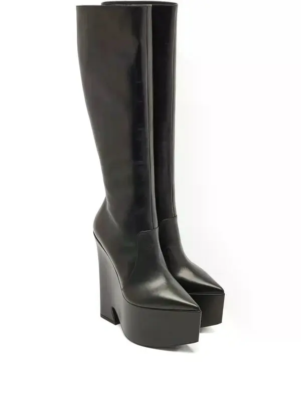 Versace Leather Platform Wedge Boots