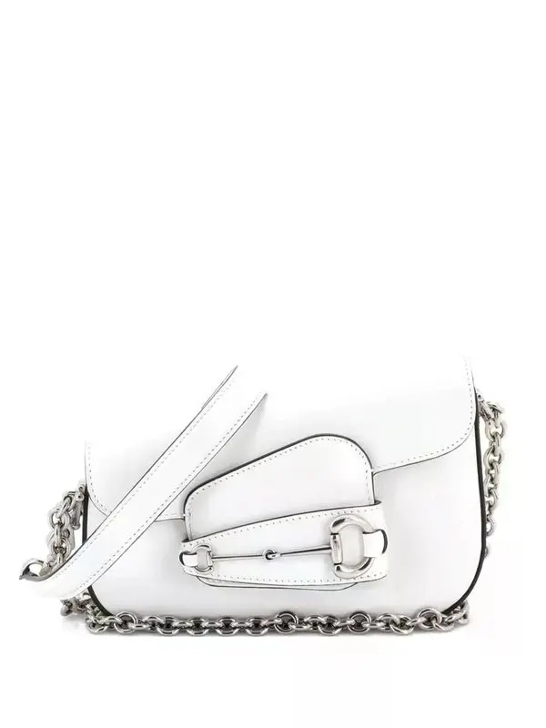 Gucci Horsebit 1955 Asymmetric Leather Mini Shoulder Bag - White