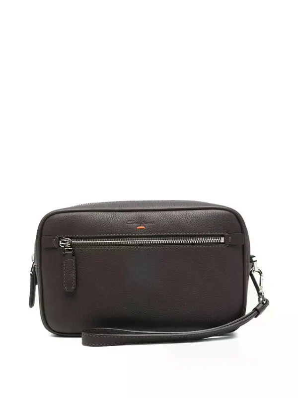 Santoni Zip Leather Makeup Bag - Brown