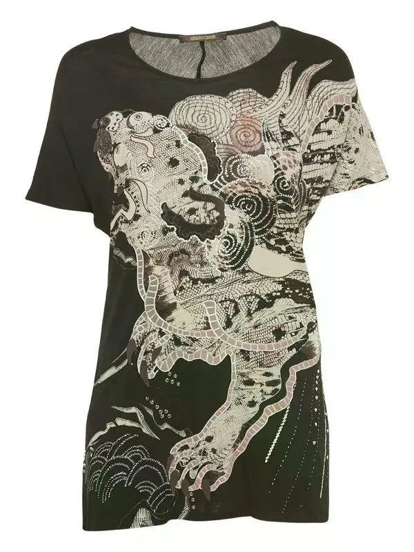 Roberto Cavalli Printed Stud T-shirt
