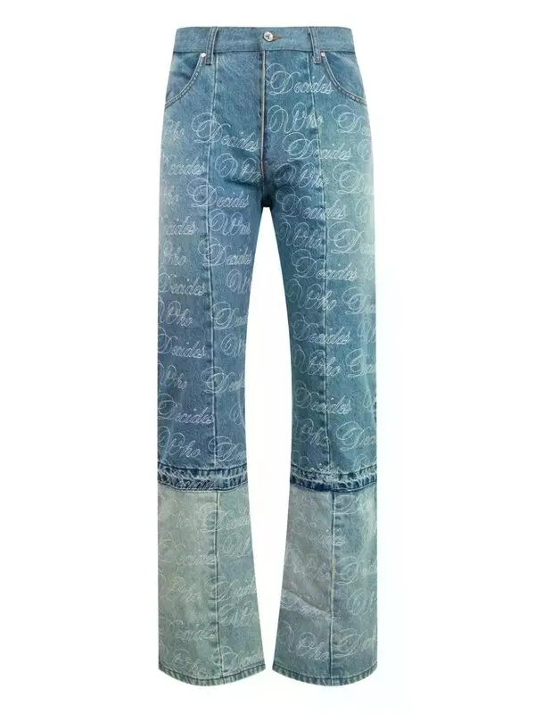 WHO DECIDES WAR Logo-embroidered Panelled Jeans