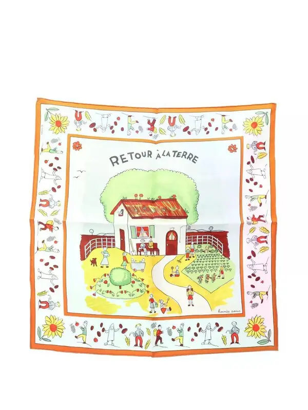 Hermès 2010s Carré 45 Retour À La Terre Scarf - White