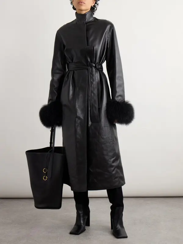 Alaïa Shearling-trimmed Leather Coat