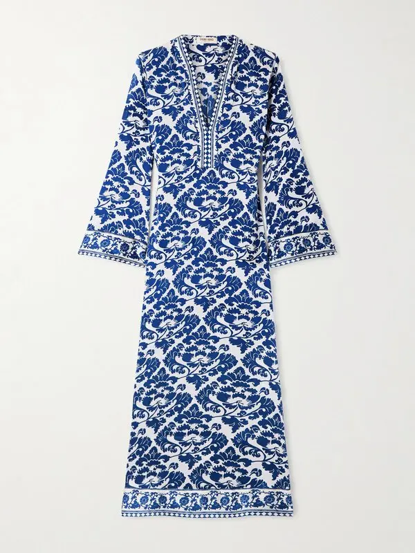 EMPORIO SIRENUSE Jenna Printed Silk-voile Kaftan - Blue