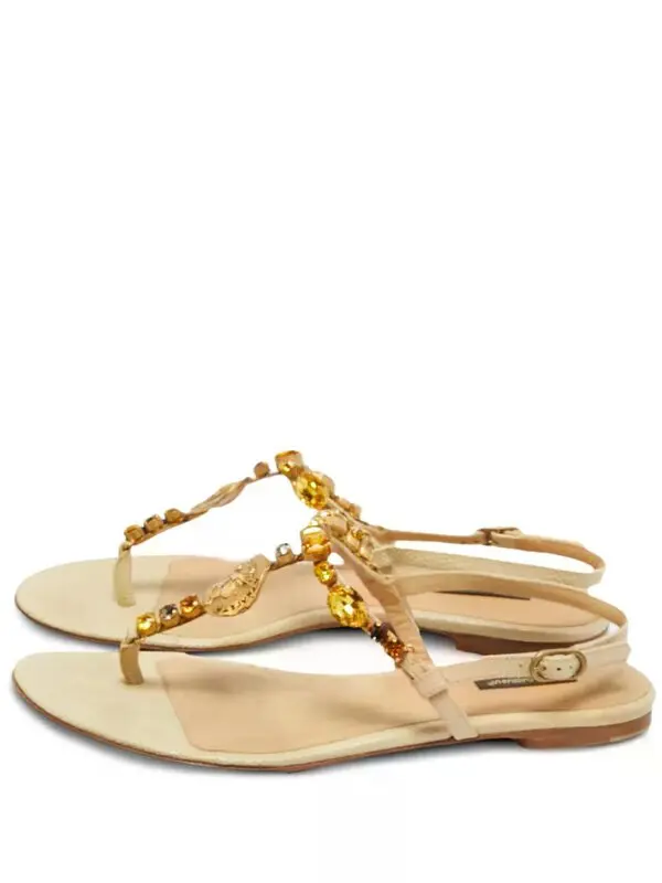 Dolce & Gabbana Lizard-embossed Embellished Flat Sandals