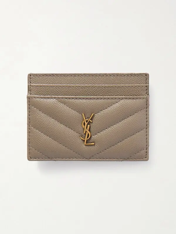 Saint Laurent Cassandre Matelassé Textured-leather Cardholder - Gray