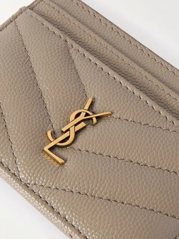 Saint Laurent Cassandre Matelassé Textured-leather Cardholder - Gray