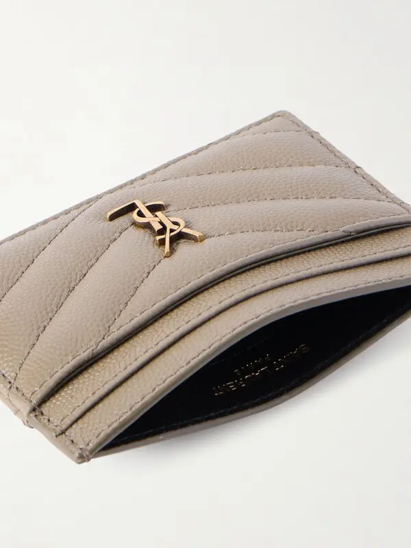 Saint Laurent Cassandre Matelassé Textured-leather Cardholder - Gray