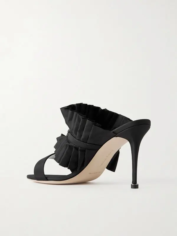 Manolo Blahnik Danteuil 90 Embellished Pleated Silk Mules - Black