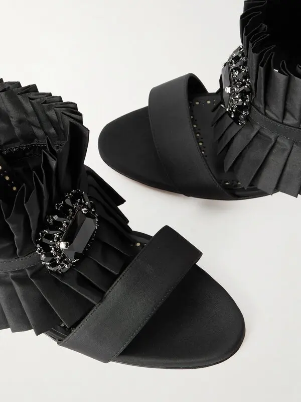 Manolo Blahnik Danteuil 90 Embellished Pleated Silk Mules - Black
