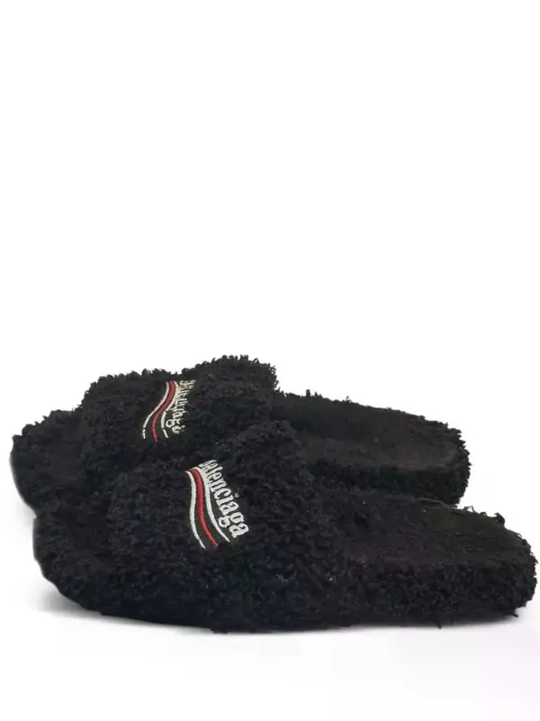 Balenciaga Shearling Logo Flat Slides