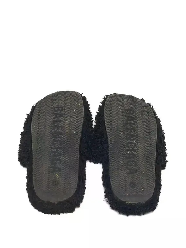 Balenciaga Shearling Logo Flat Slides