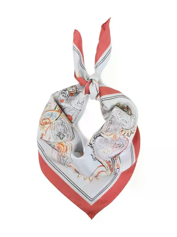 Etro Silk Scarf With Logo And Floral Paisley Motif - White