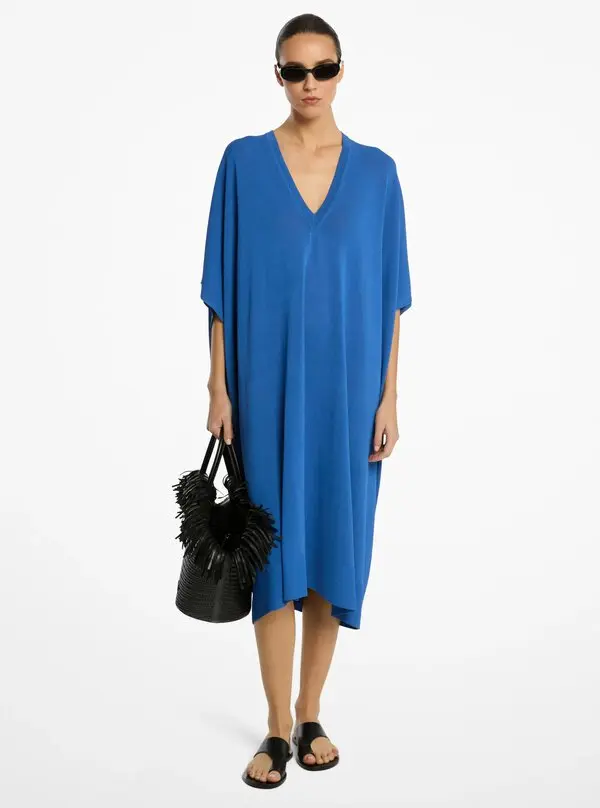 Michael Kors Stretch Viscose V-neck Caftan - Blue