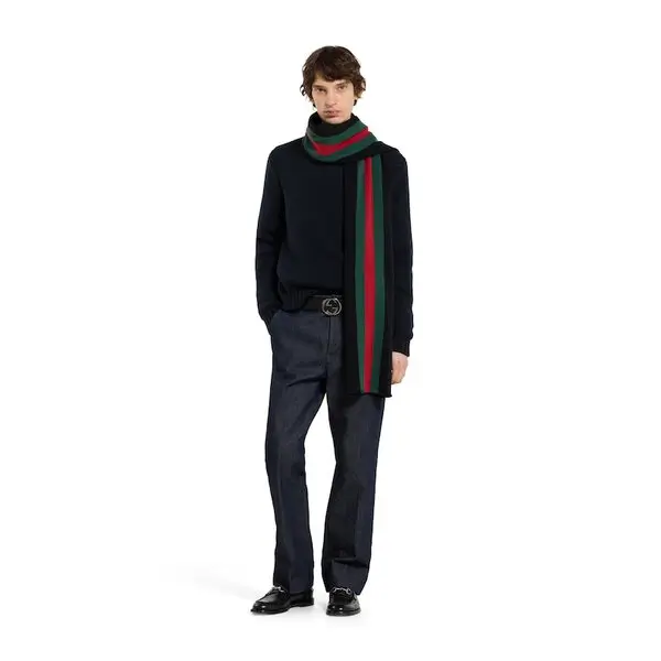 Gucci Wool Scarf With Web Wool