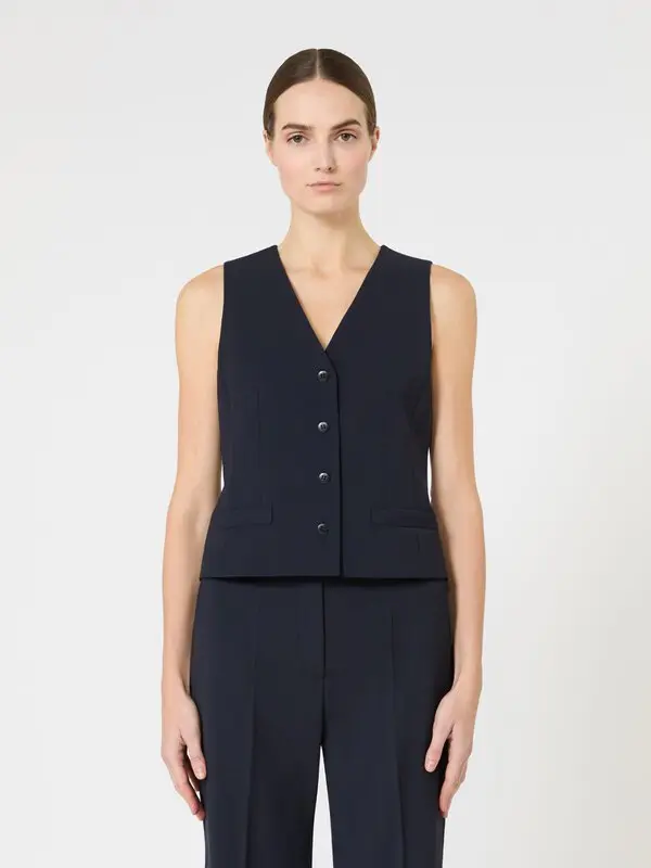 Max Mara Wool Crepe Gilet - Navy