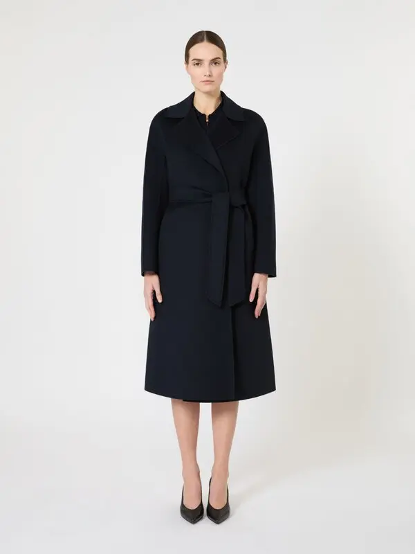 Max Mara Long Wool, Cashmere And Silk Coat - Navy