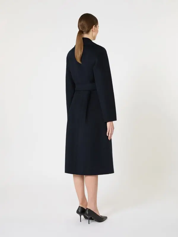 Max Mara Long Wool, Cashmere And Silk Coat - Navy