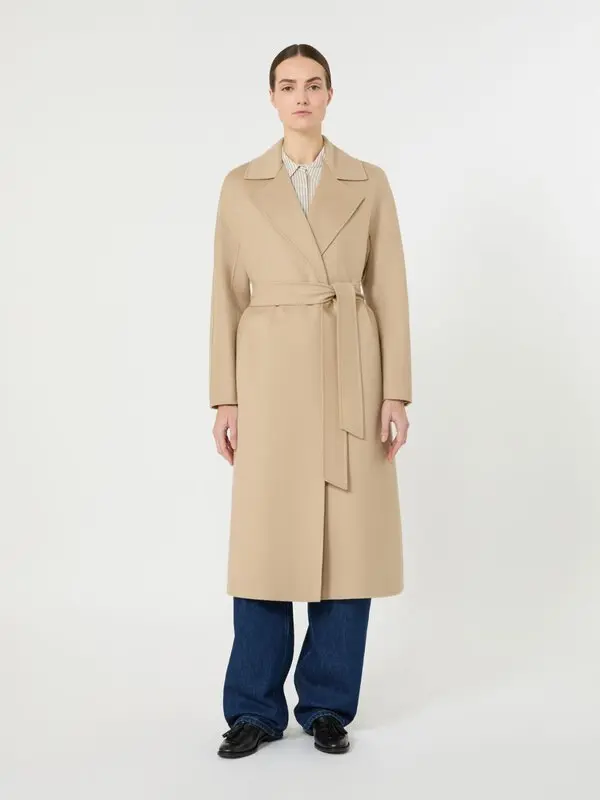 Max Mara Long Wool, Cashmere And Silk Coat - Sand
