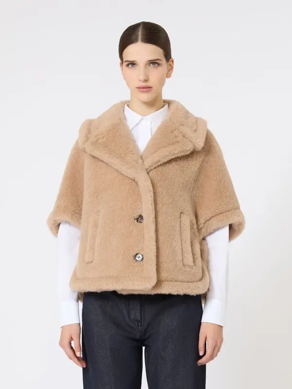 Max Mara Alpaca And Cashmere Teddy Fabric Cape - Beige