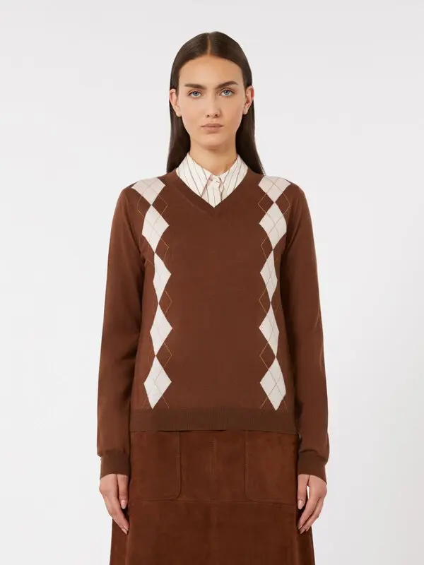 Max Mara Wool And Silk Argyle Knit Sweater - Chocolate